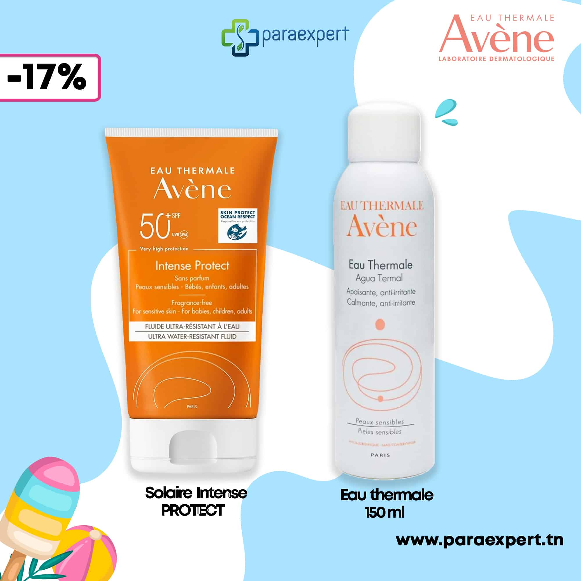 Avène Solaire Intense Protect + Eau Thermale 150 ml - Paraexpert.tn